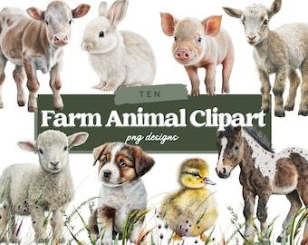 Farm Watercolor Clipart Pig Cow Dog Barn Digital Graphics - Etsy