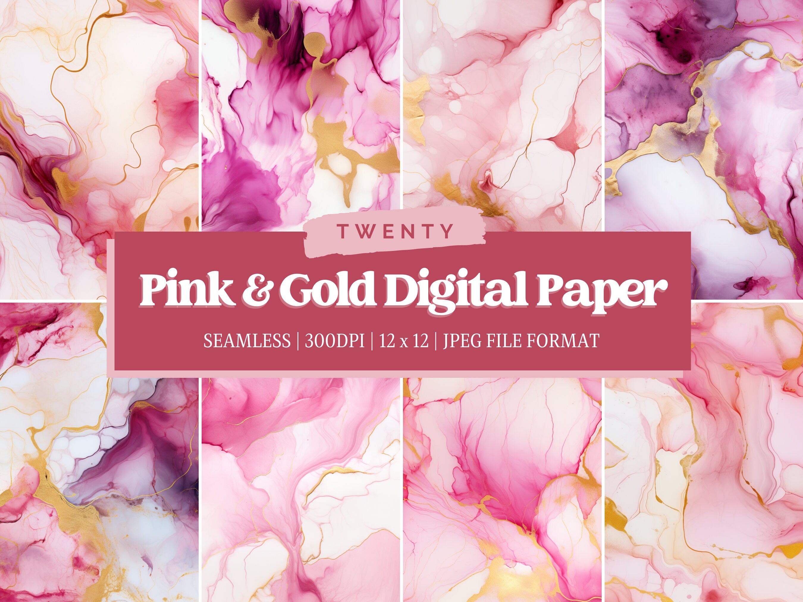 Pink and Gold Marble Digital Paper, Marble Digital Paper, Agate Digital ...