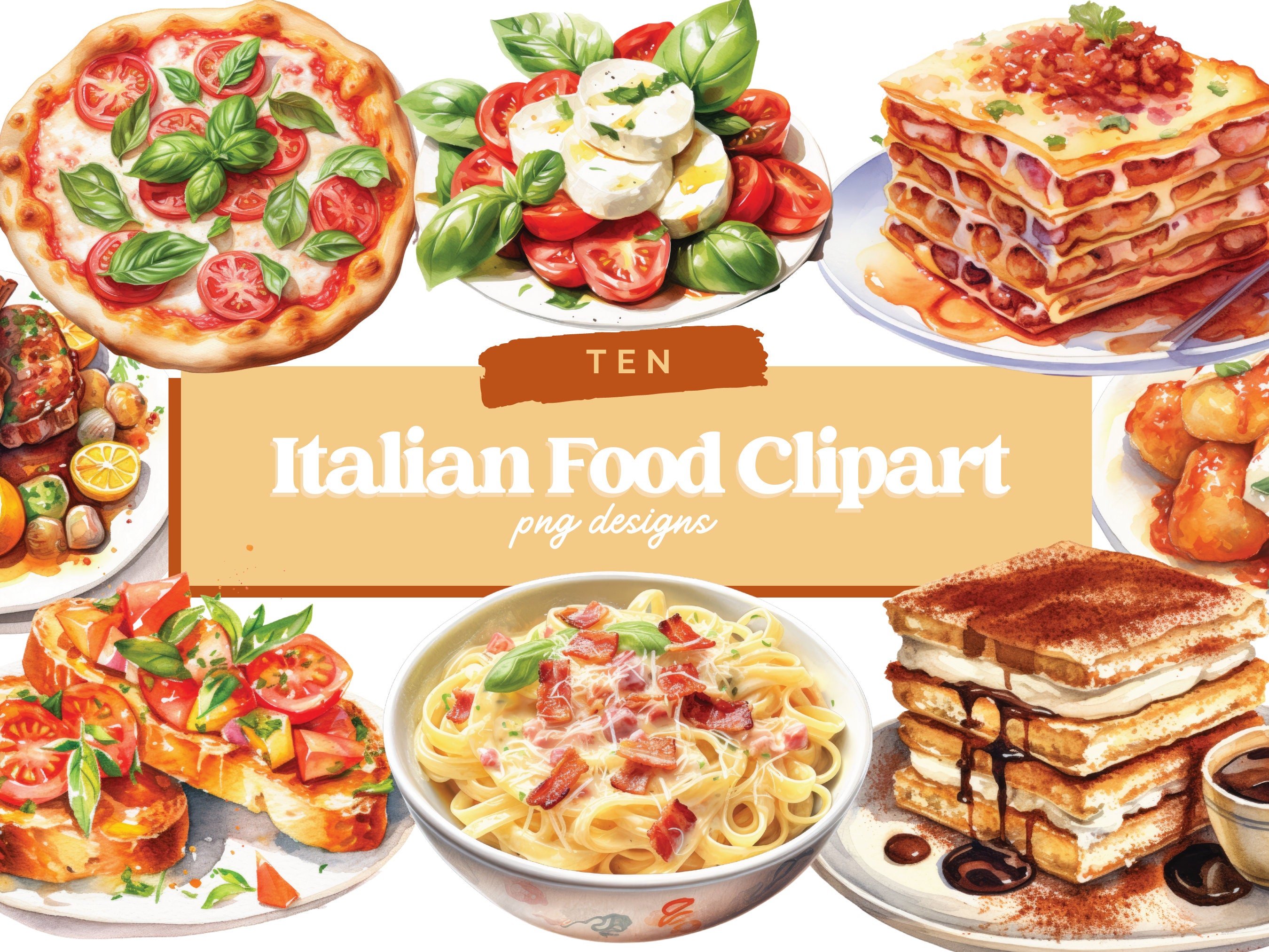 Watercolor Italian Food Clipart Pizza Clipart Pizza Party - Etsy