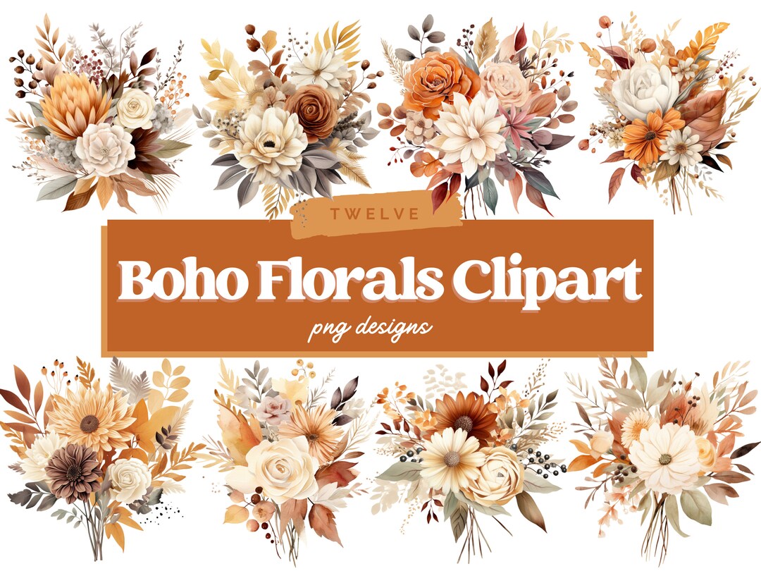 Boho Florals PNG Clipart, Floral Bouquet PNG, Boho PNG, Watercolor ...