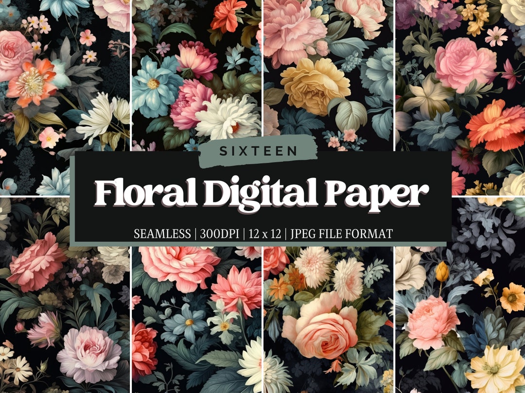 Vintage Floral Digital Paper Seamless Design Web Background - Etsy