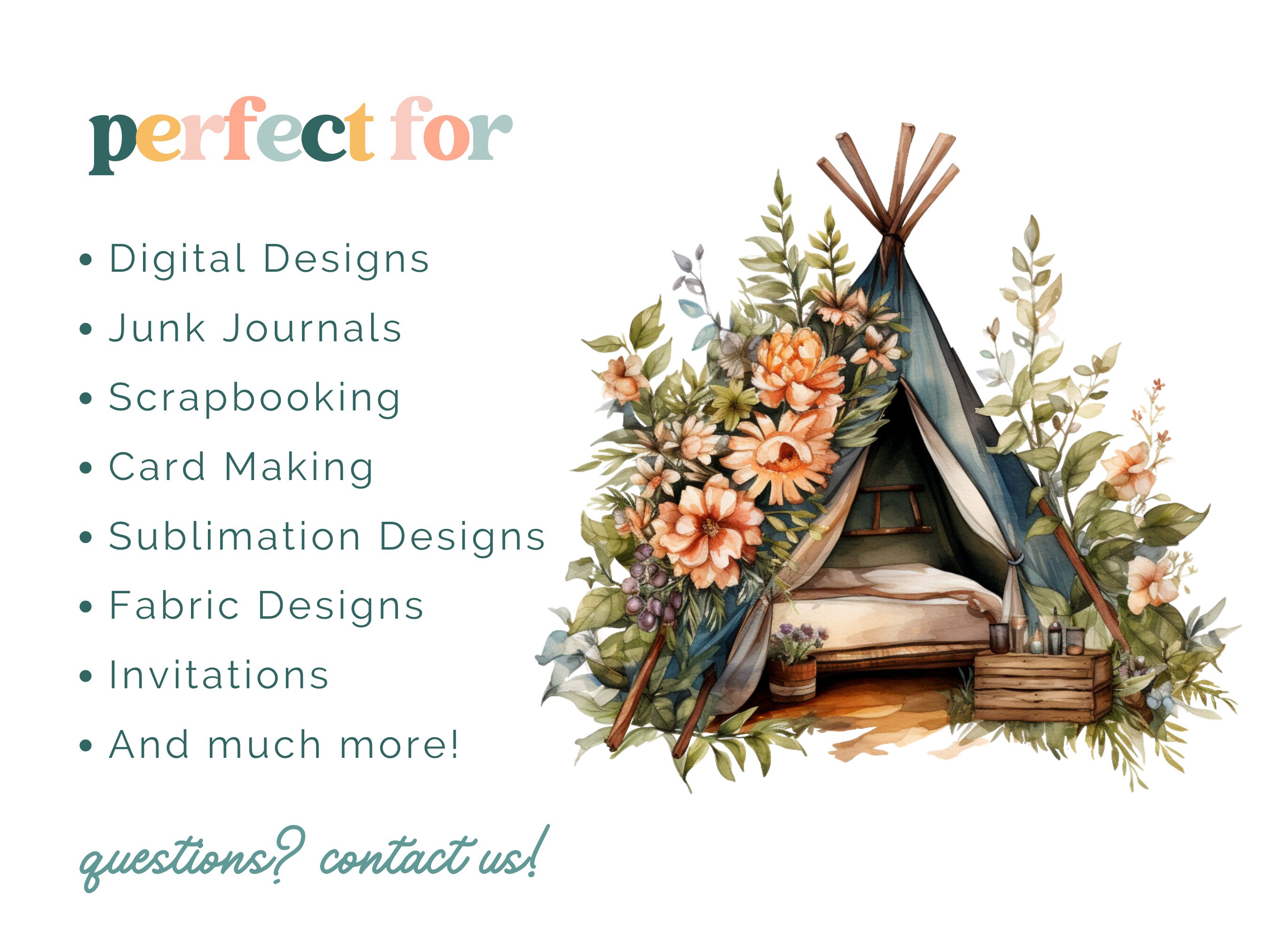 Watercolor Boho Camping PNG Clipart Floral Camping Tent PNG - Etsy