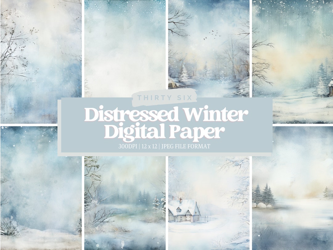 Distressed Winter Scene Digital Paper, Web Background, Commercial Use ...