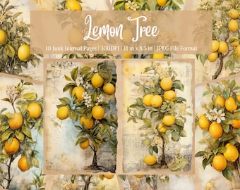Lemon Junk Journal Pages, Digital Scrapbook Paper Kit, Fruit Printable ...