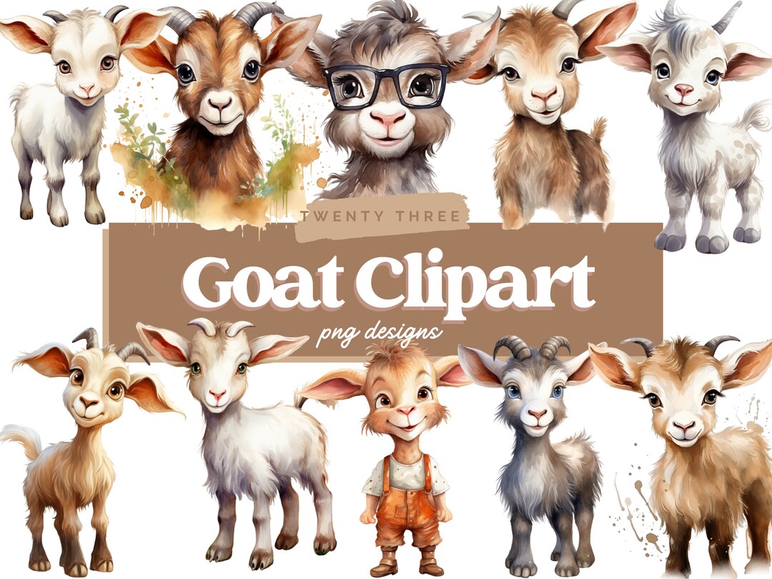 Goat Clipart Bundle, Goat PNG, Cartoon Goat, Watercolor Clipart ...