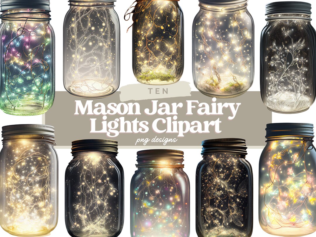 Watercolor Mason Jar Fairy Lights Clipart Bundle, Fairy Lights Clipart ...