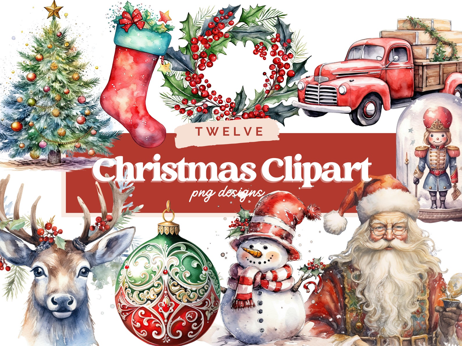 Cozy Christmas Clipart, Christmas Tree, Holiday PNG, Watercolor Clipart ...