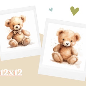 Watercolor Teddy Bear PNG Clipart Bundle, Baby Shower Clipart, Vintage ...