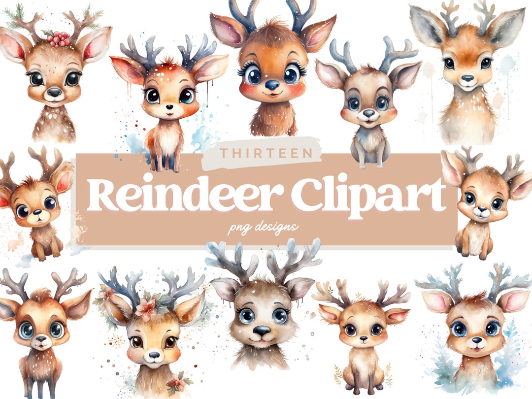 Watercolor Reindeer Clipart, Reindeer PNG, Christmas Graphics ...