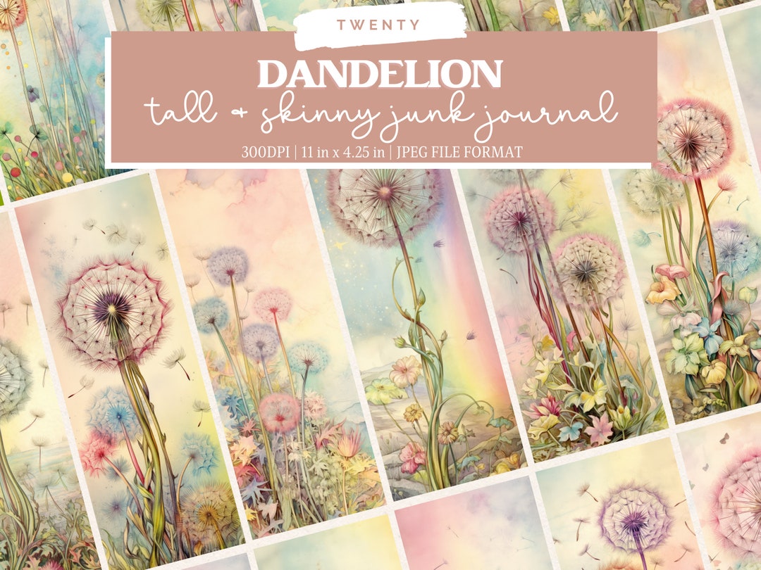 Dandelion Junk Journal Tall and Skinny Paper Flower Junk Journal Kit ...