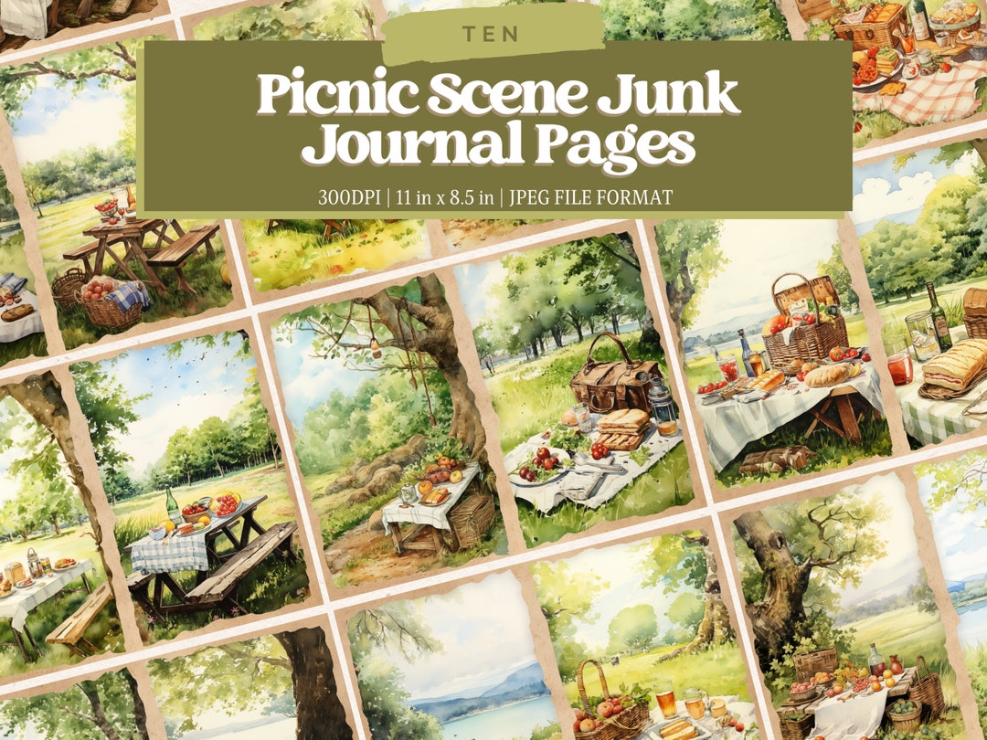 Picnic Scene Junk Journal Pages, Digital Download, Scrap Book ...