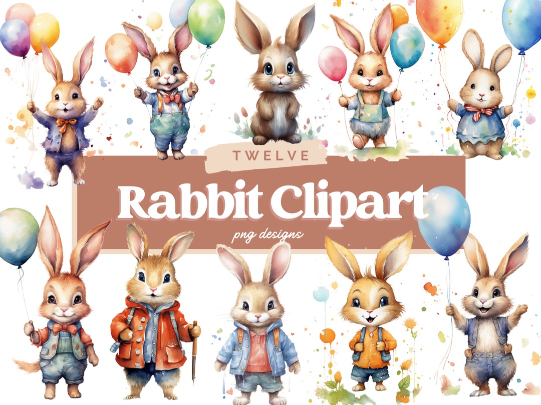 Bunny Watercolor Clipart, Cute Baby Shower Graphics, Nursery Decor Wall ...