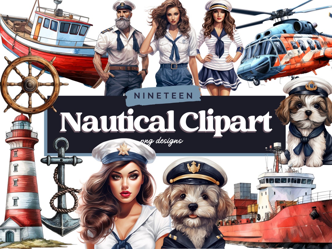Watercolor Nautical PNG Clipart Bundle, Digital Crafts Designs ...
