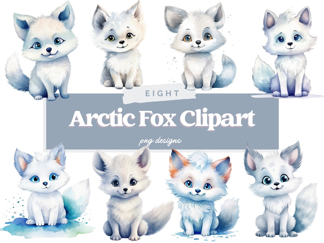 Arctic Fox Watercolor Clipart, Cute Baby Shower Graphics, Nursery Decor ...