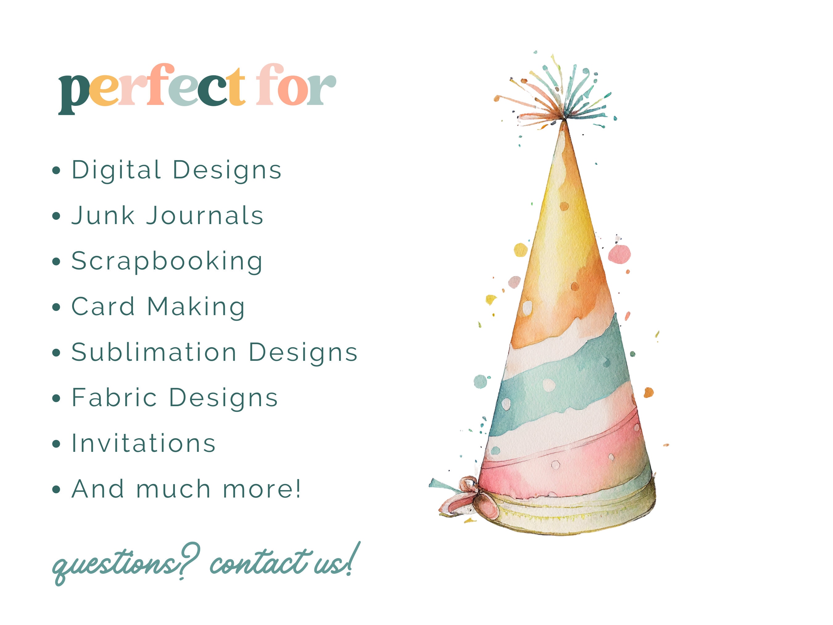 Watercolor Party Hat Clipart, Party Hat Clipart, Party Hat Graphics ...