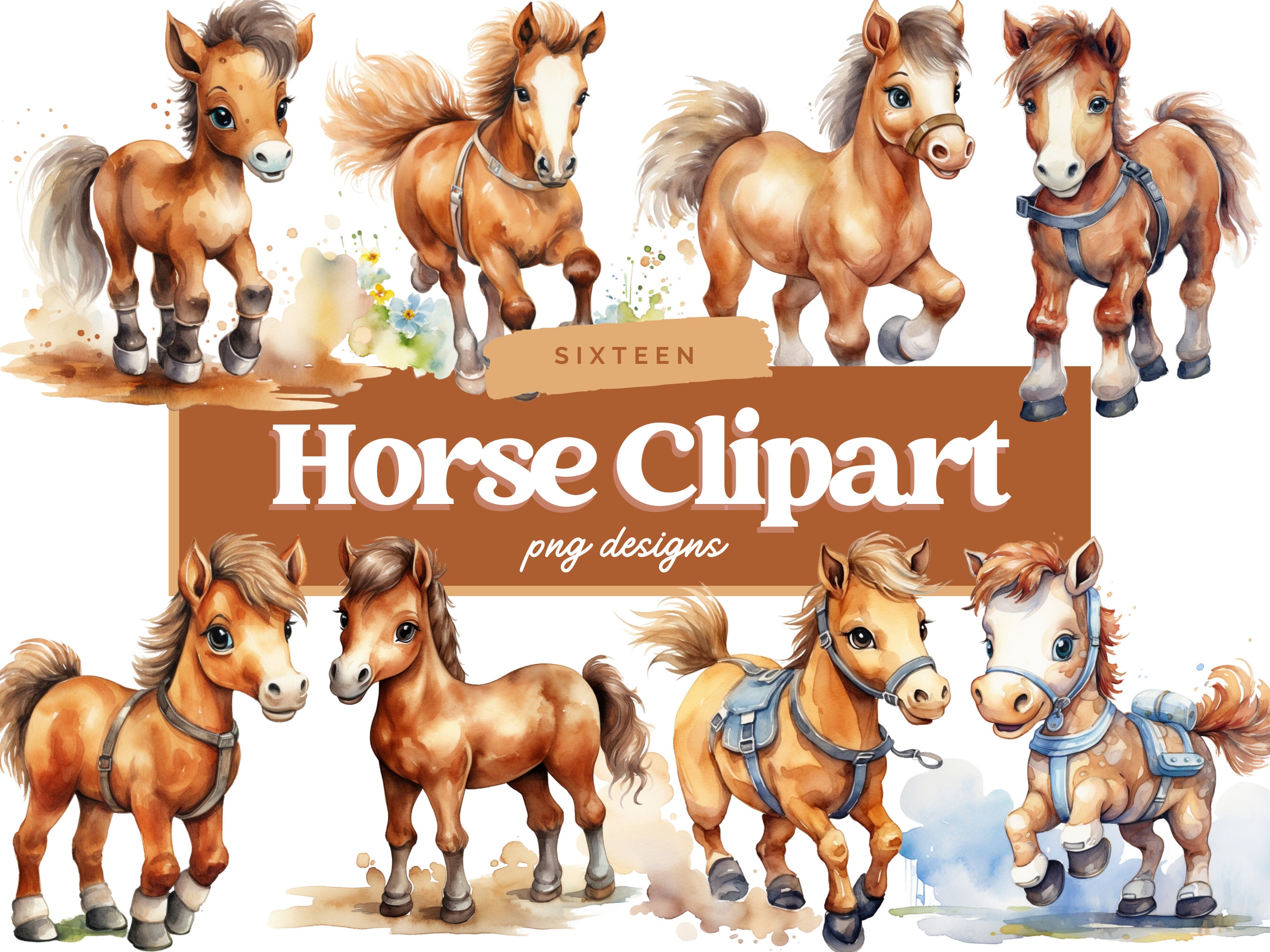 Horse Clipart Bundle, Horse PNG, Cartoon Horse, Watercolor Clipart ...