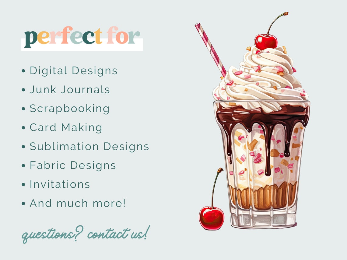 Milkshake Clipart, Watercolor Ice Cream Png, Summer Clipart, Dessert ...
