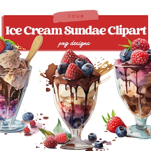 Watercolor Ice Cream Sundae Clipart, Ice Cream Sundae Clipart PNG, Ice ...