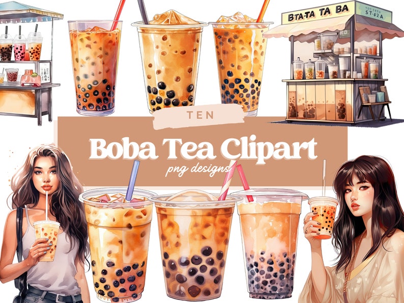 Boba Tea Clipart, Bubble Tea PNG, Watercolor Drinks Clipart, Junk ...