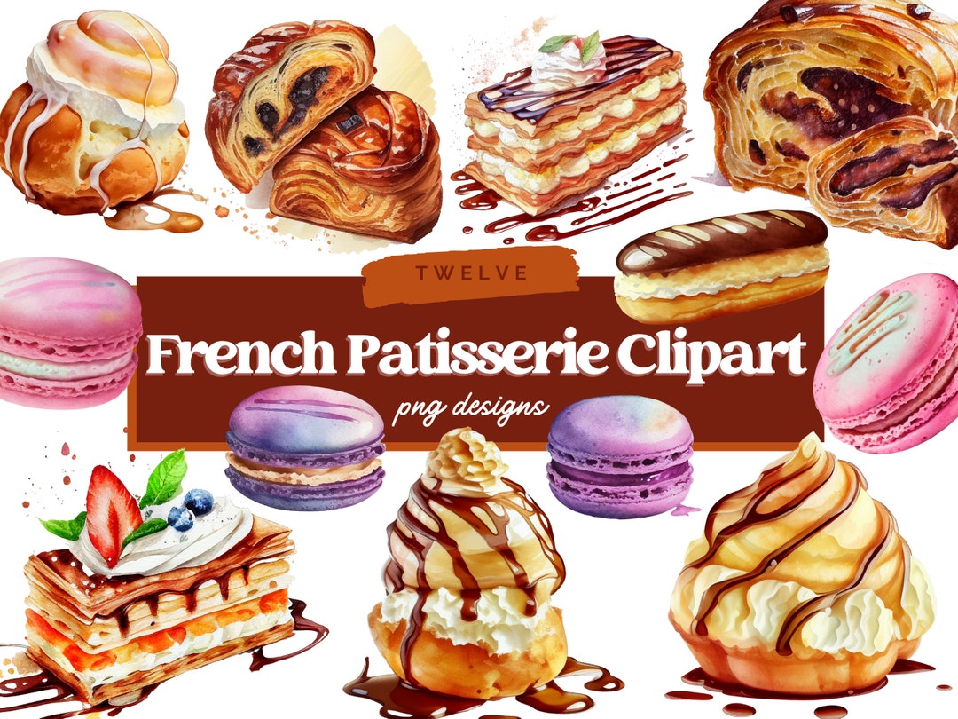 Watercolor French Patisserie Clipart, Patisserie Treats Clipart ...
