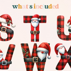 Christmas Plaid Letters, Santa Sublimation Font, Xmas Doodle Alpha ...
