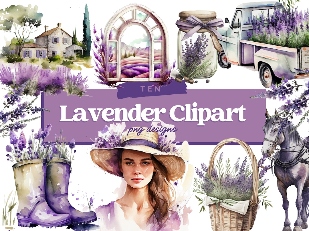 Watercolour Lavender Cottagecore Clipart Bundle , Cottage Living, Farm ...