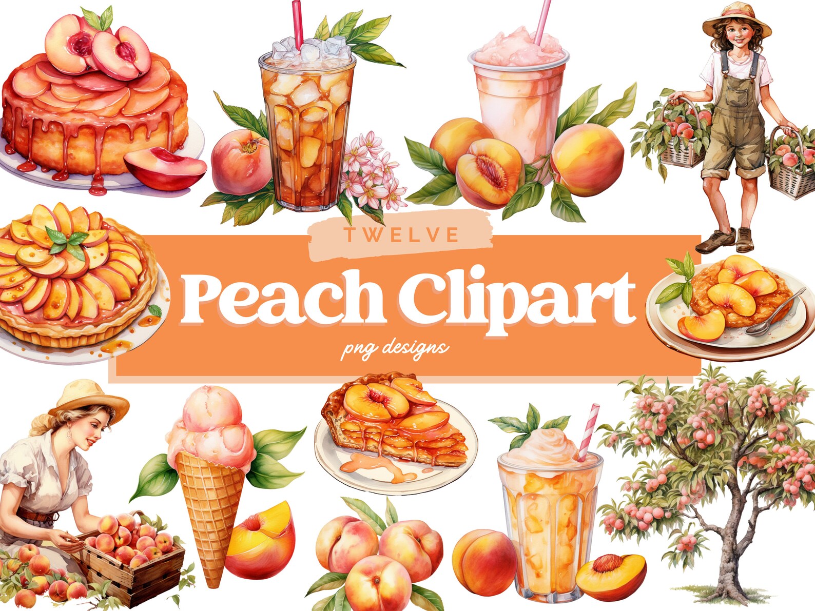 Watercolor Peach Clipart Bundle Peach PNG Peach Design - Etsy