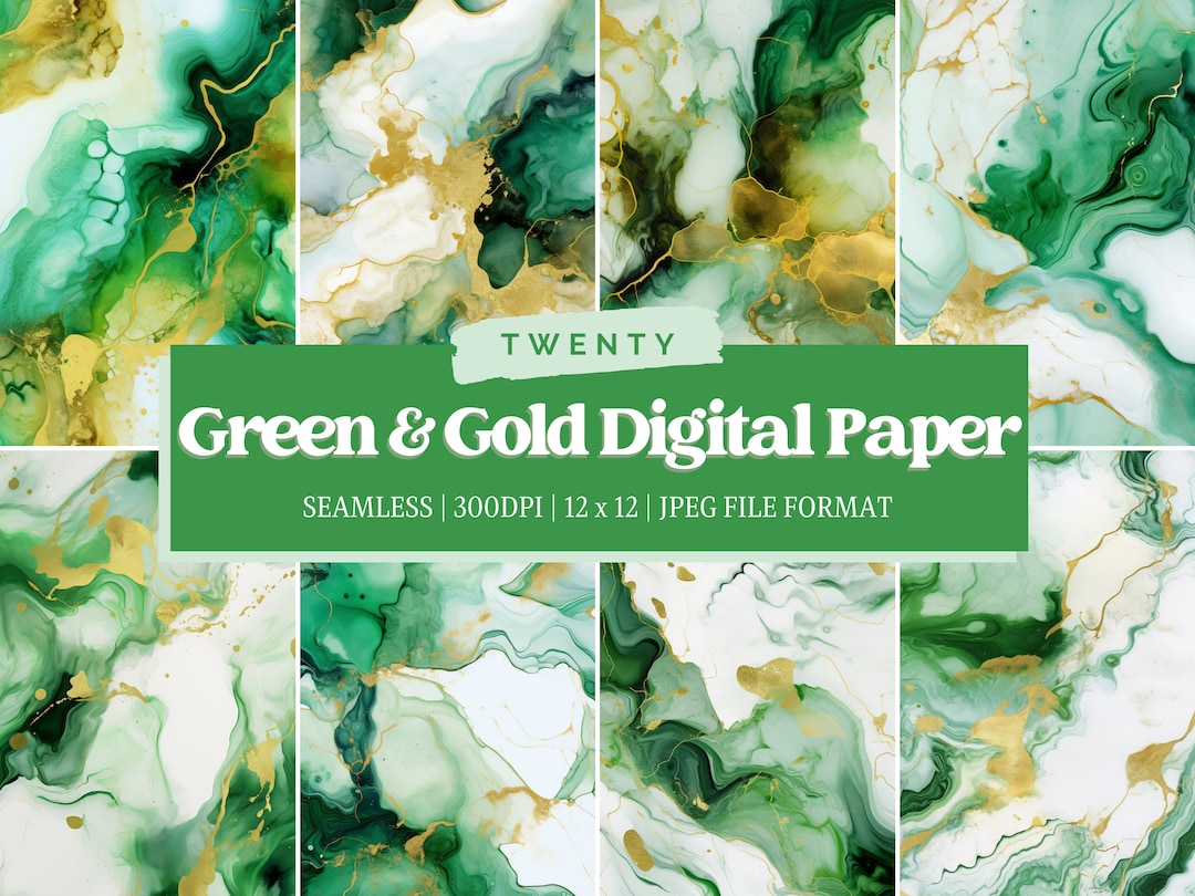 Green and Gold Marble Digital Paper, Marble Digital Paper, Agate ...