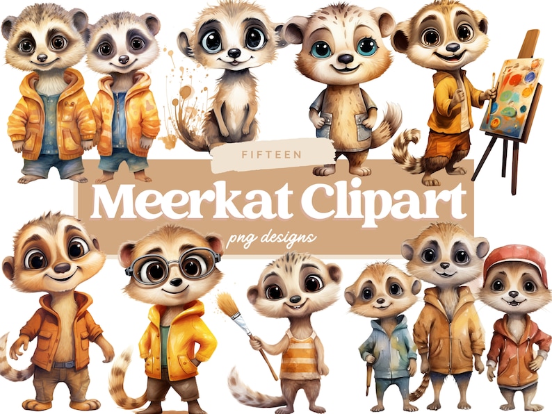 Meerkat Clipart Bundle, Meerkat PNG, Cartoon Meerkat, Watercolor ...
