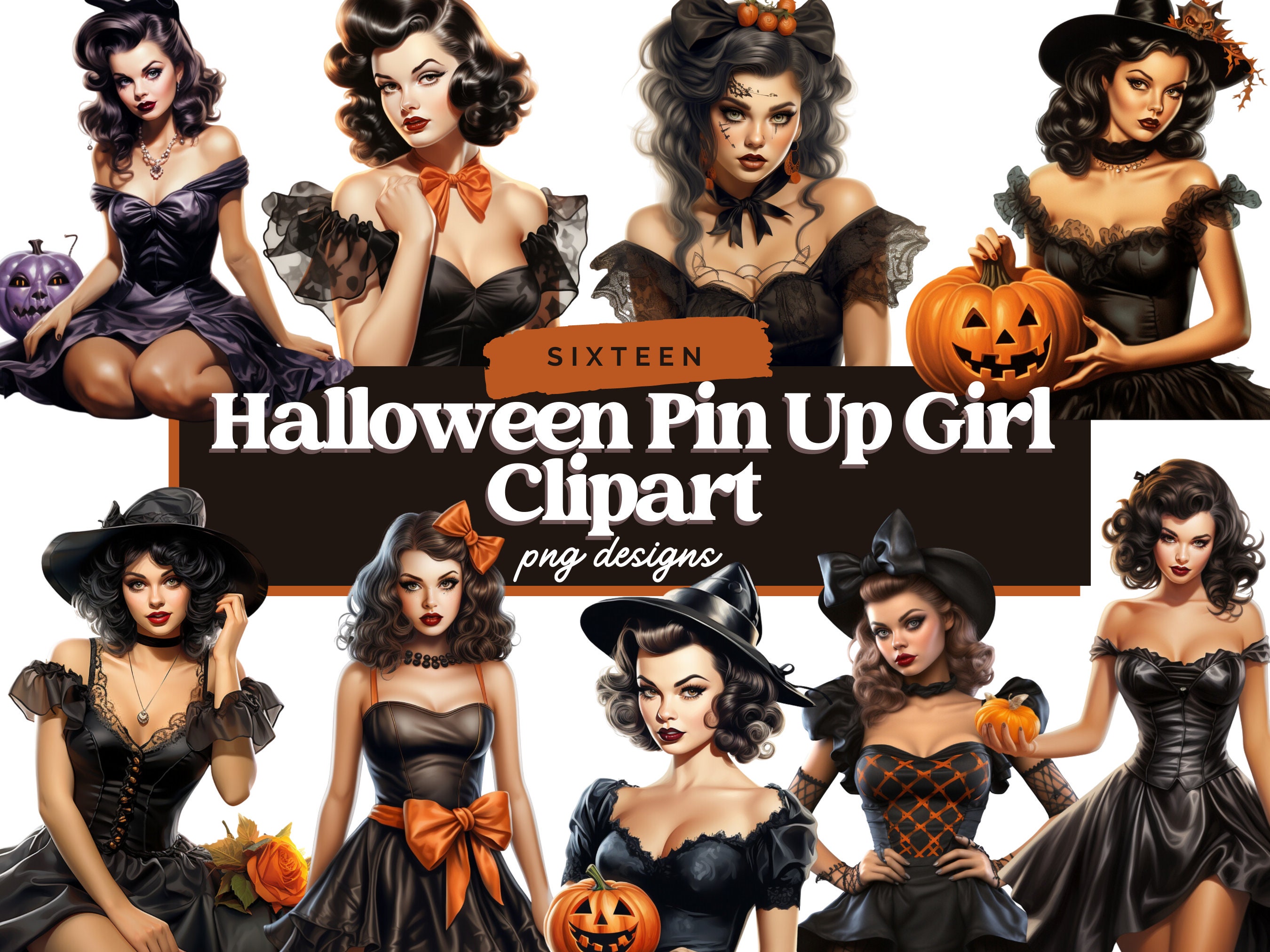Halloween Pin Up Girl Png Clipart Digital Craft Designs Etsy