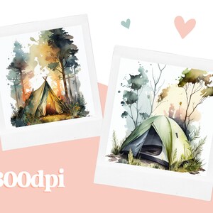 Watercolor Camping Clipart Bundle, Camping in Forest Clipart ...