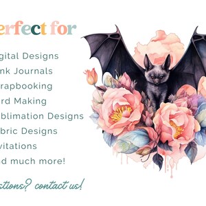 Watercolor Floral Bat PNG Clipart, Commercial Use Illustration Bundle ...