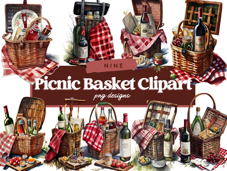 Watercolor Picnic Basket Clipart Picnic Clipart Picnic - Etsy
