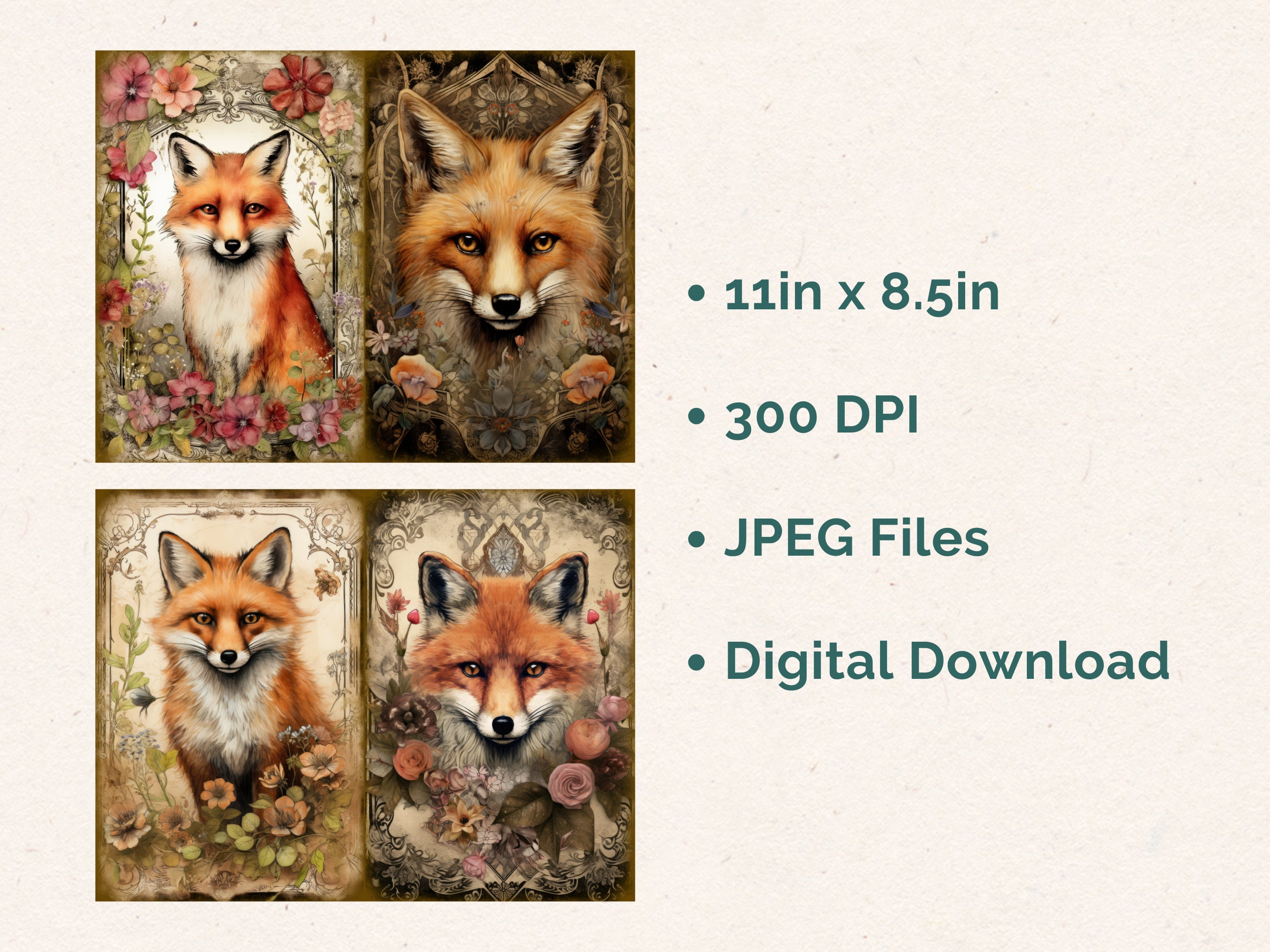 Fox Junk Journal Pages Printable, Fox Junk Journal Kit, Junk Journal ...