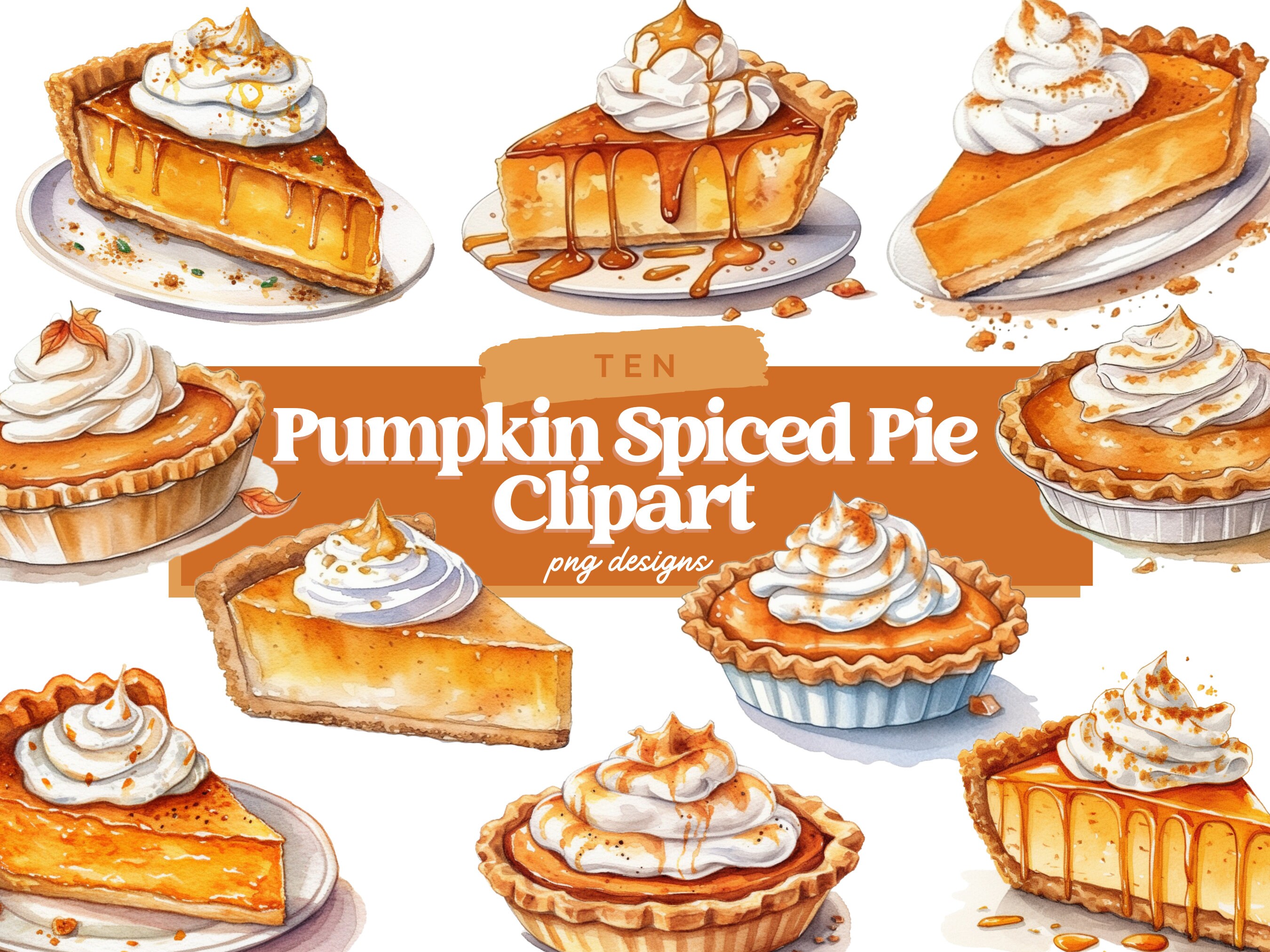 Watercolor Pumpkin Spiced Pie Clipart Pumpkin Pie PNG - Etsy