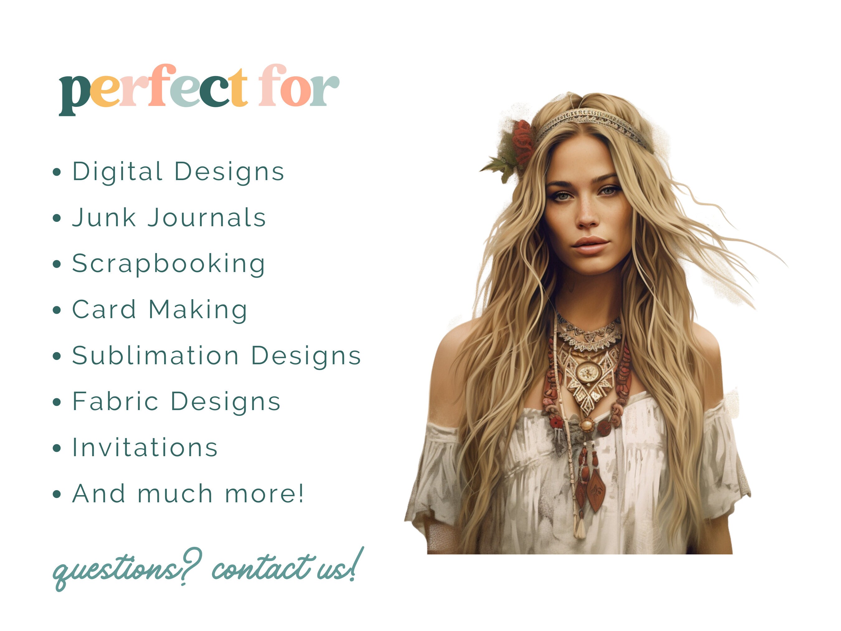 Watercolor Bohemian Woman PNG Clipart Boho Woman Boho PNG - Etsy