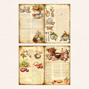 Vintage Cookbook Junk Journal Pages, Digital Scrapbook Paper Kit ...