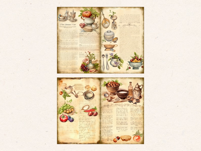 Vintage Cookbook Junk Journal Pages, Digital Scrapbook Paper Kit ...