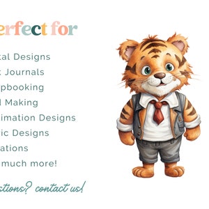 Tiger in Uniform Clipart Watercolor Tiger Clipart School - Etsy
