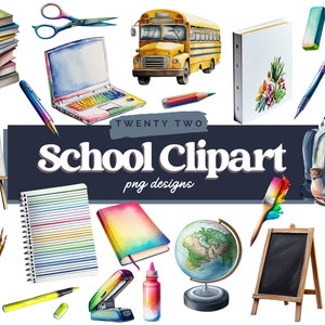 School Clipart, Watercolor School Illustration, Stationary Clipart ...
