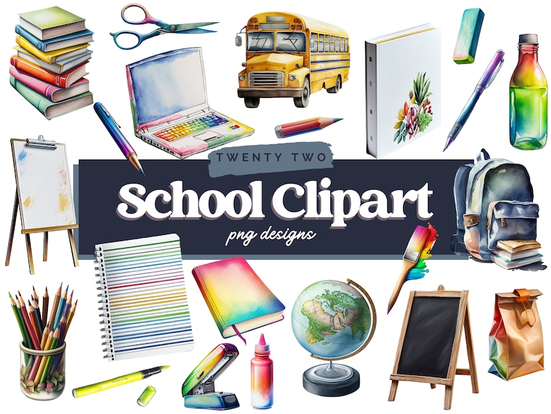 School Clipart Watercolor School Illustration Stationary - Etsy