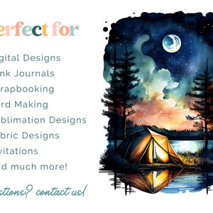 Watercolor Night Camping Clipart Bundle, Camping Clipart, Watercolor ...