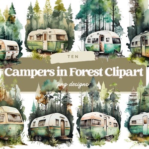 Watercolor Camping Clipart Bundle, Camping in Forest Clipart ...