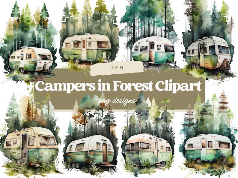 Watercolor Camping Clipart Bundle Camping in Forest Clipart - Etsy