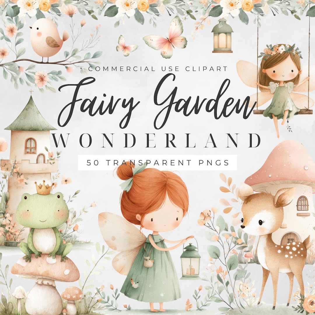 Watercolor Fairy Garden Clipart, Pink Fairy PNG, Fairies Clip Art ...