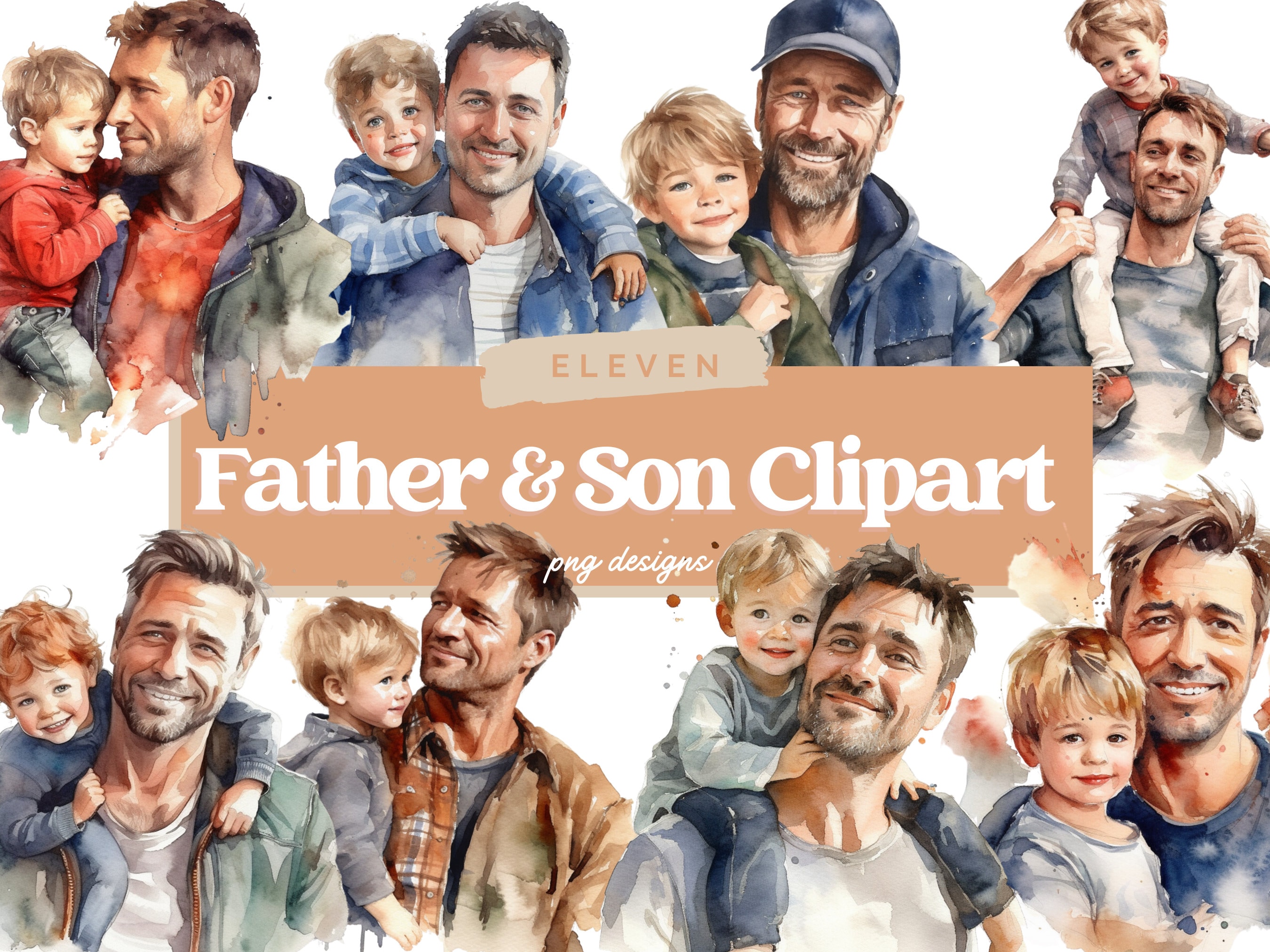 Watercolor Father and Son PNG, Father and Son Clipart Bundle ...
