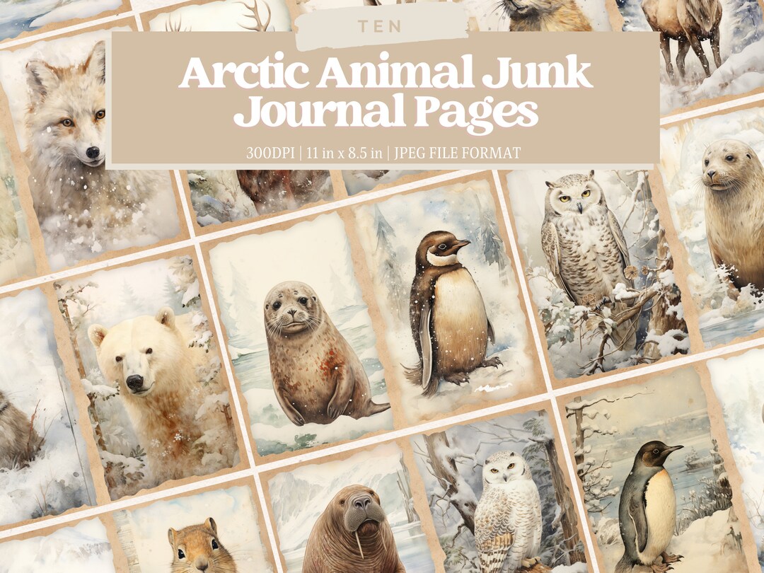 Winter Arctic Animal Junk Journal Pages, Digital Download, Scrap Book ...