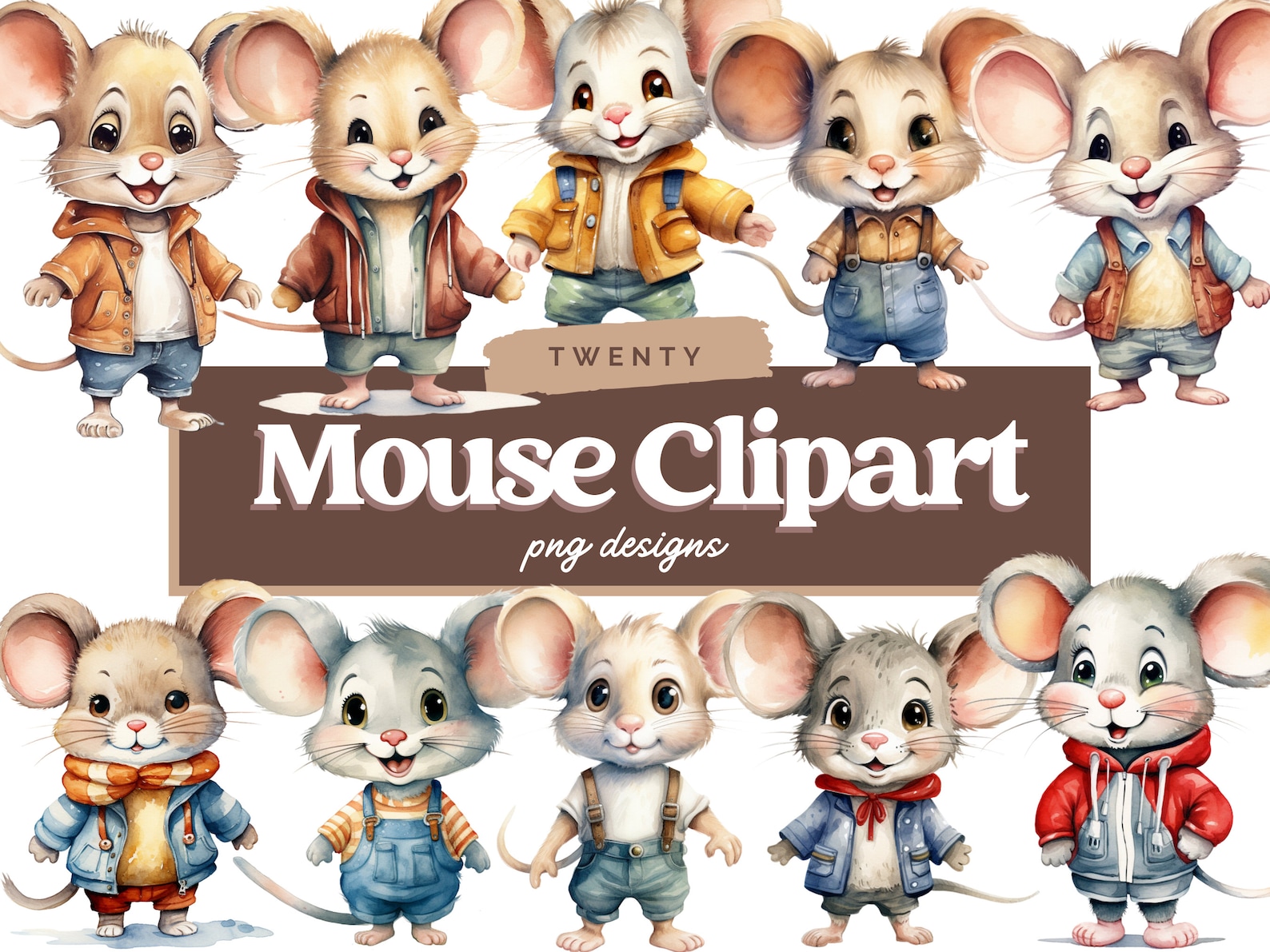 Mouse Clipart Bundle, Mouse PNG, Cartoon Mouse, Watercolor Clipart ...