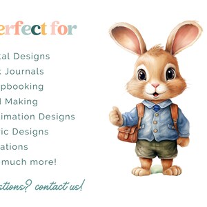 Rabbit in Uniform Clipart, Watercolor Rabbit Clipart, School Bunny ...