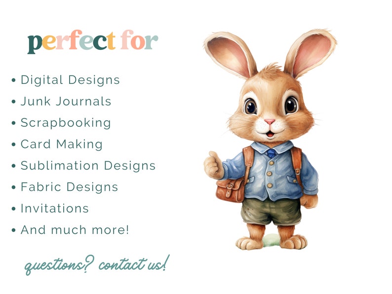 Rabbit in Uniform Clipart Watercolor Rabbit Clipart School - Etsy